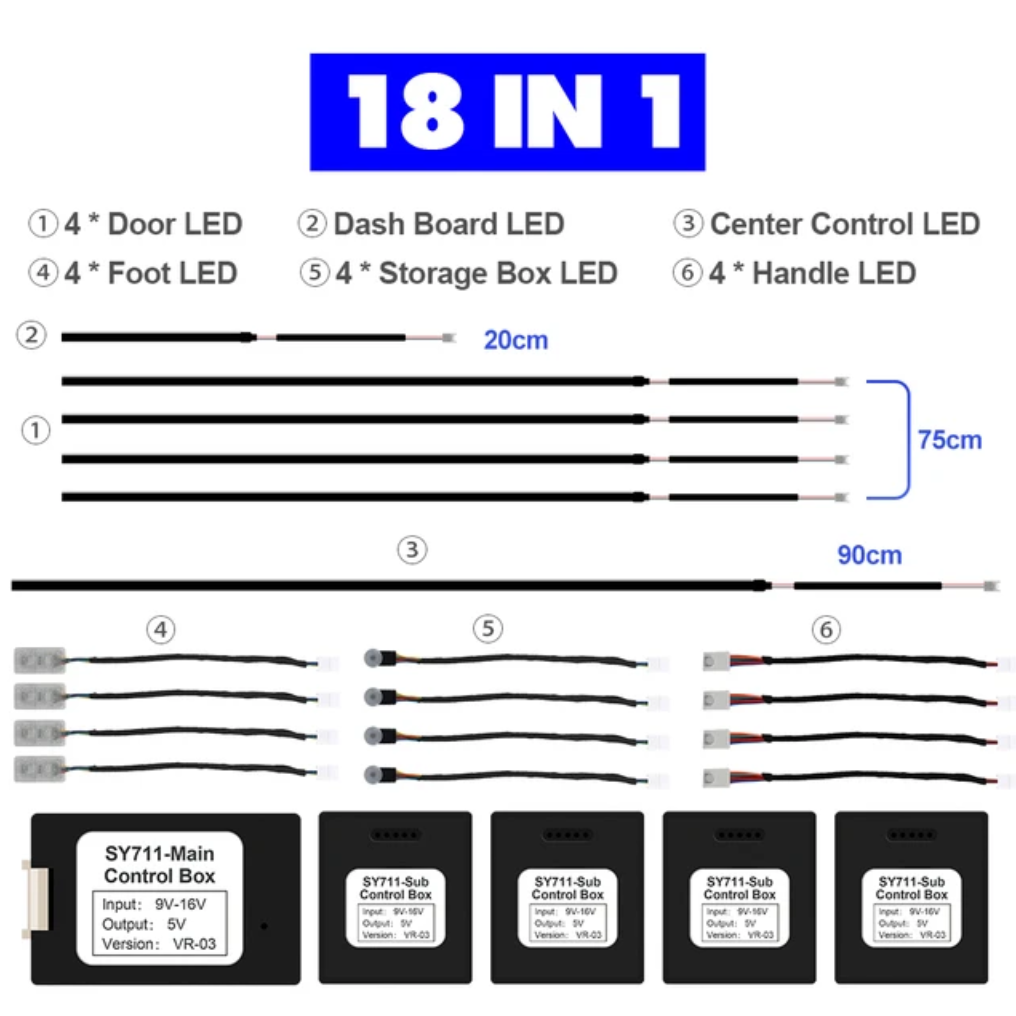 Universal 64 Multi-Color Car Interior Ambient Lighting Kit – Aziz Design
